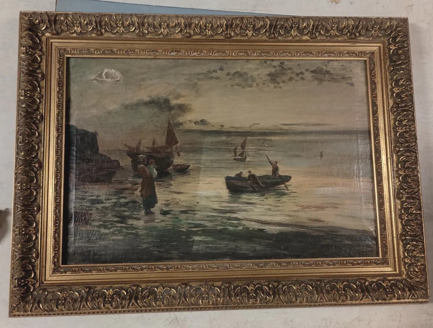 Vintage Oil Painting On Canvas Framed Signed W.Richards Seascape As ...