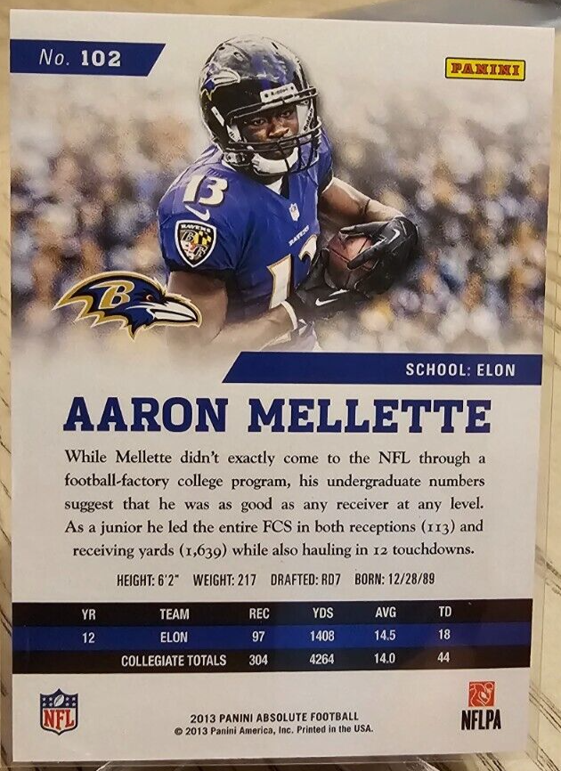 2013 Panini Absolute /499 Aaron Mellette RC #102 Baltimore Ravens | eBay