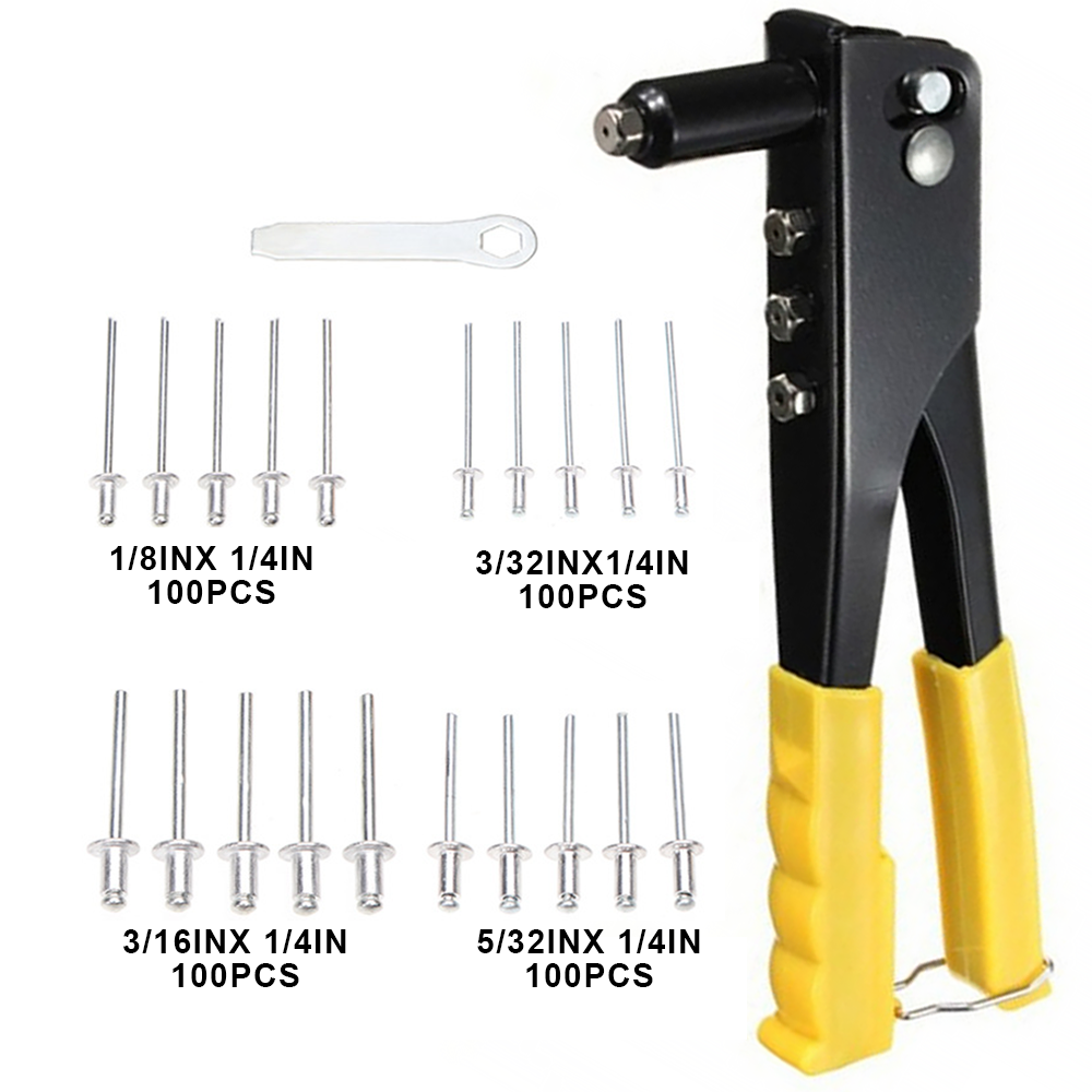 Heavy Duty Hand Pop Rivet Gun Tool Kit + 400PCS Assorted Rivets + 4 Nozzle Head | eBay UK