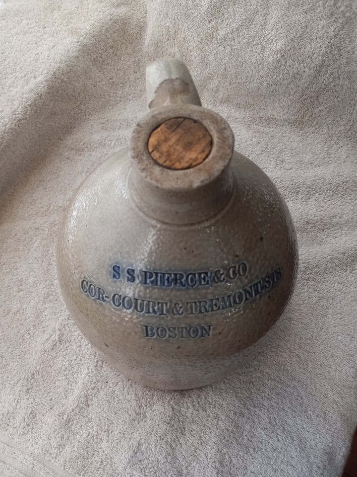 Stoneware Jug One Gallon SS Pierce & Co. Corner Tremont & Court Streets ...