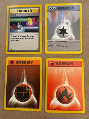 4 Base Set Pokémon Cards Switch Double Colorless Fighting & Fire Energy ...