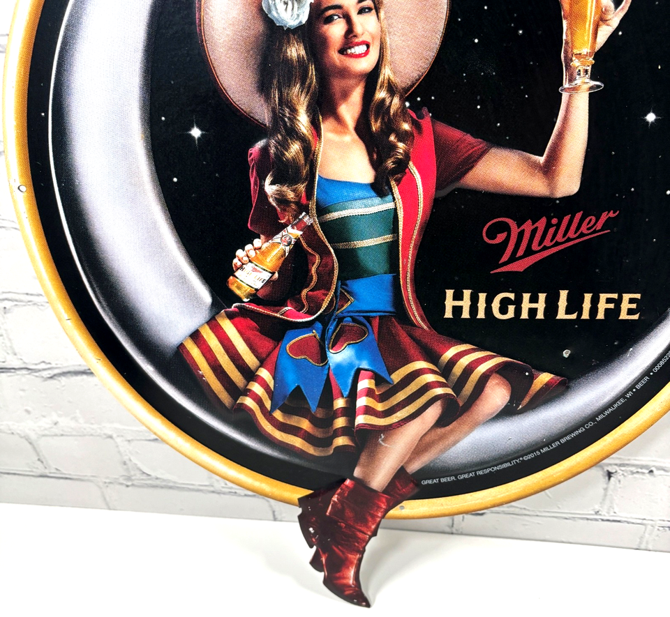 2015 Miller High Life Lady on the Moon Metal Bar Beer Sign Embossed 19 ...