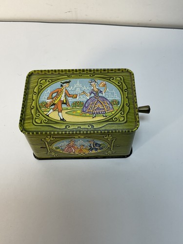 Vintage Toy Hand Crank Tin Litho Music Box with Colonial Couple Dancing ...