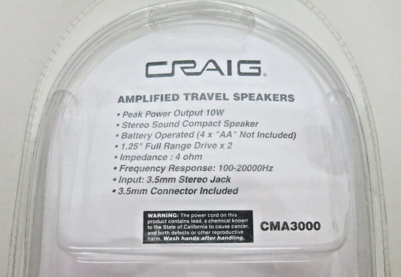 Craig CMA3000 White Battery Operated Amplified Travel Speakers New ...