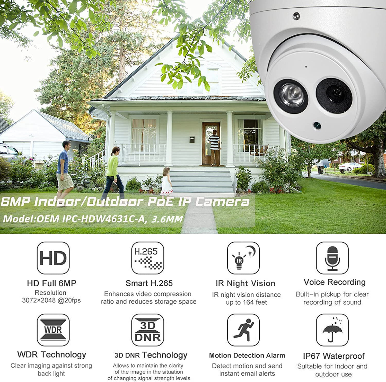 Dahua IPC-HDW4631C-A 6MP PoE Dome Camera with 2.8mm Lens and Built-in ...