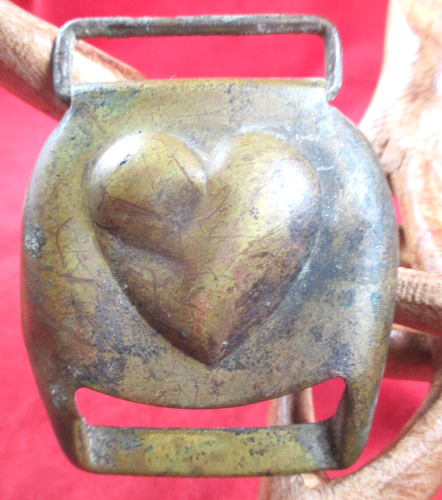 VINTAGE BRASS CIVIL WAR HORSE HEART BRIDLE BED ROLL TACK ROSETTE BUCKLE ...