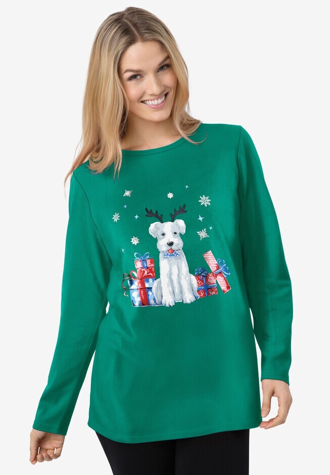 Women's Plus Sizes 3X OR 5X Green With Dog Presents Holiday Top Tunics ...