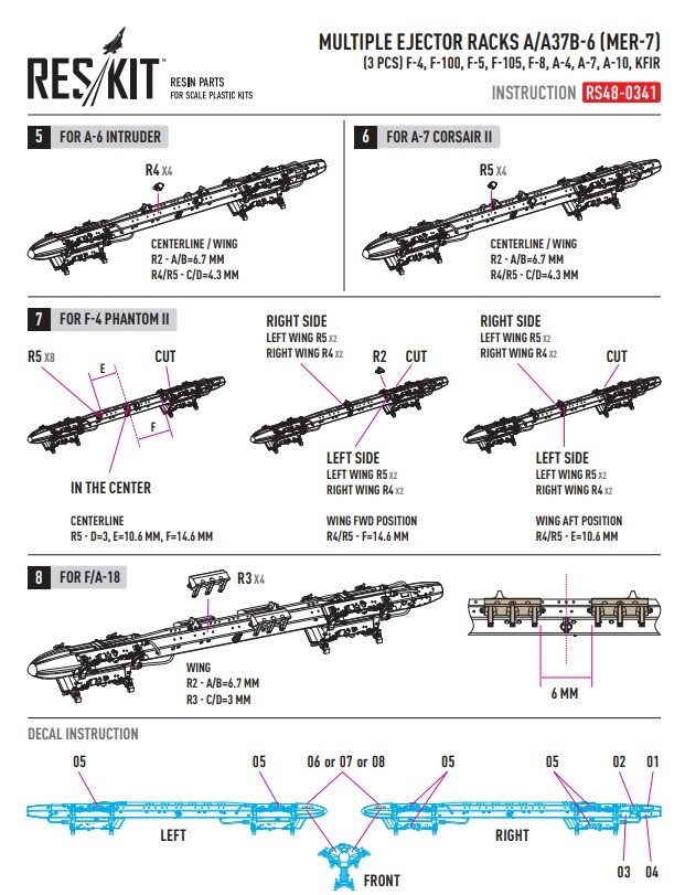 Multiple ejector racks A/A37B-6 (MER-7)3pcs F,A,Kfir ResKit RS48-0341 ...