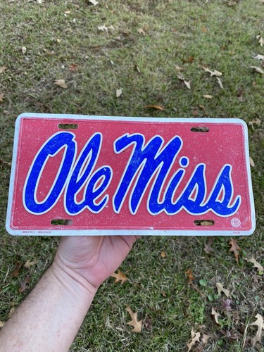 VINTAGE OLE MISS BOOSTER LICENSE PLATE TAG REBELS STAMPED METAL RED ...
