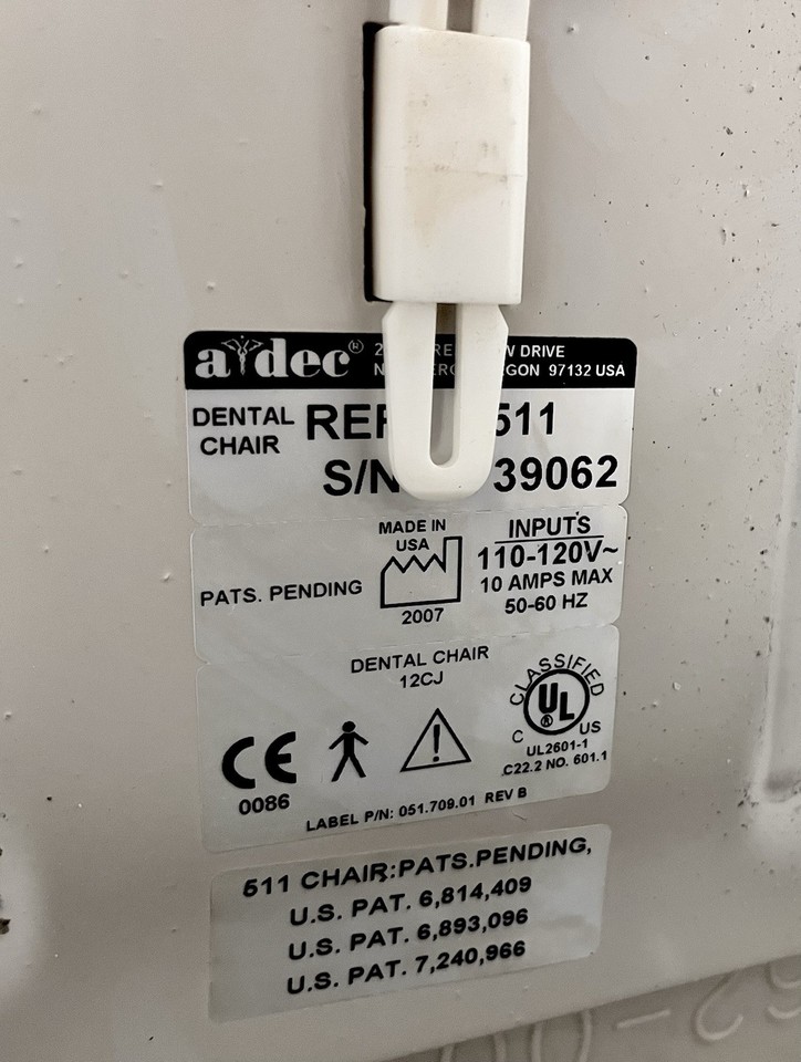 Adec 511 Dental Chair With Doctor/Assistant Delivery Units & Exam Light ...