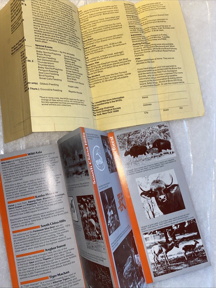 Vintage 1970s Or 1980's The Bronx Zoo Map With Wild Asia Brochure ...