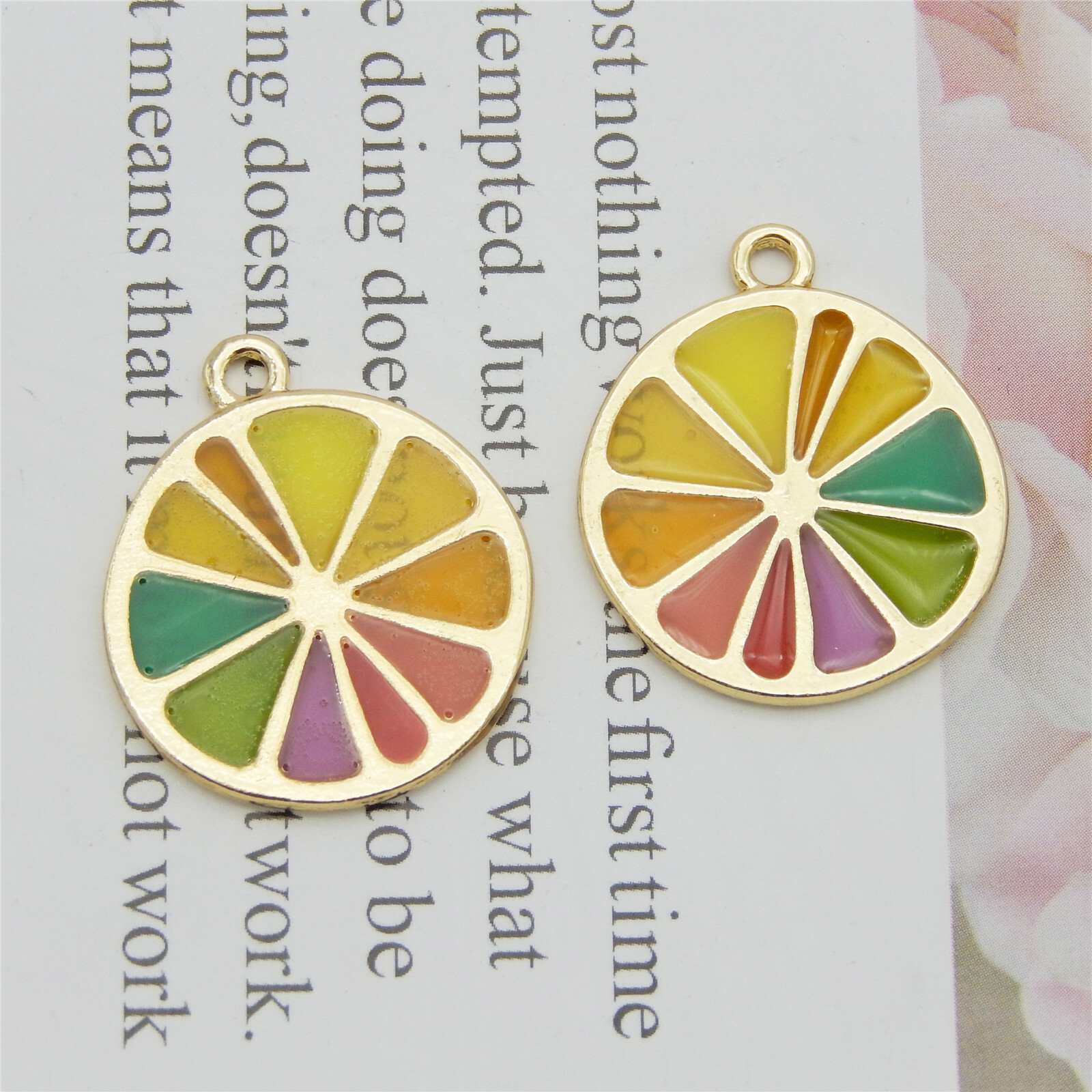 12PCS Multicolor Enamel 26x23mm Fruit Orange Lemon Charms Pendant ...