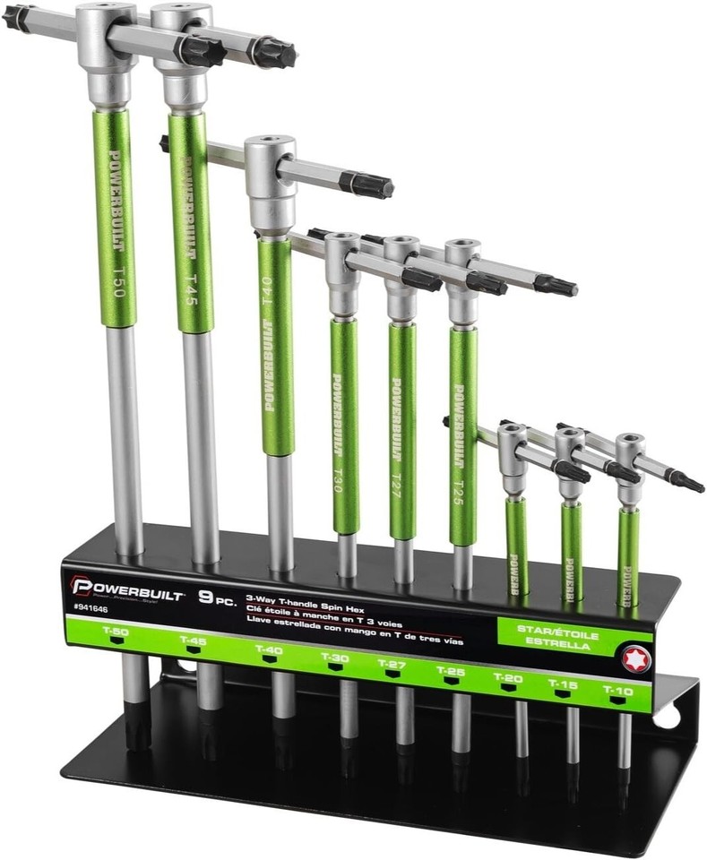 9-Pc Torx Star T-Handle Wrench Set w/ Long Shafts & Storage Rack for ...