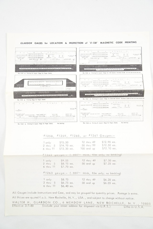 Vintage Glardon Gage Magnetic MICR Code Position Check Layout with ...
