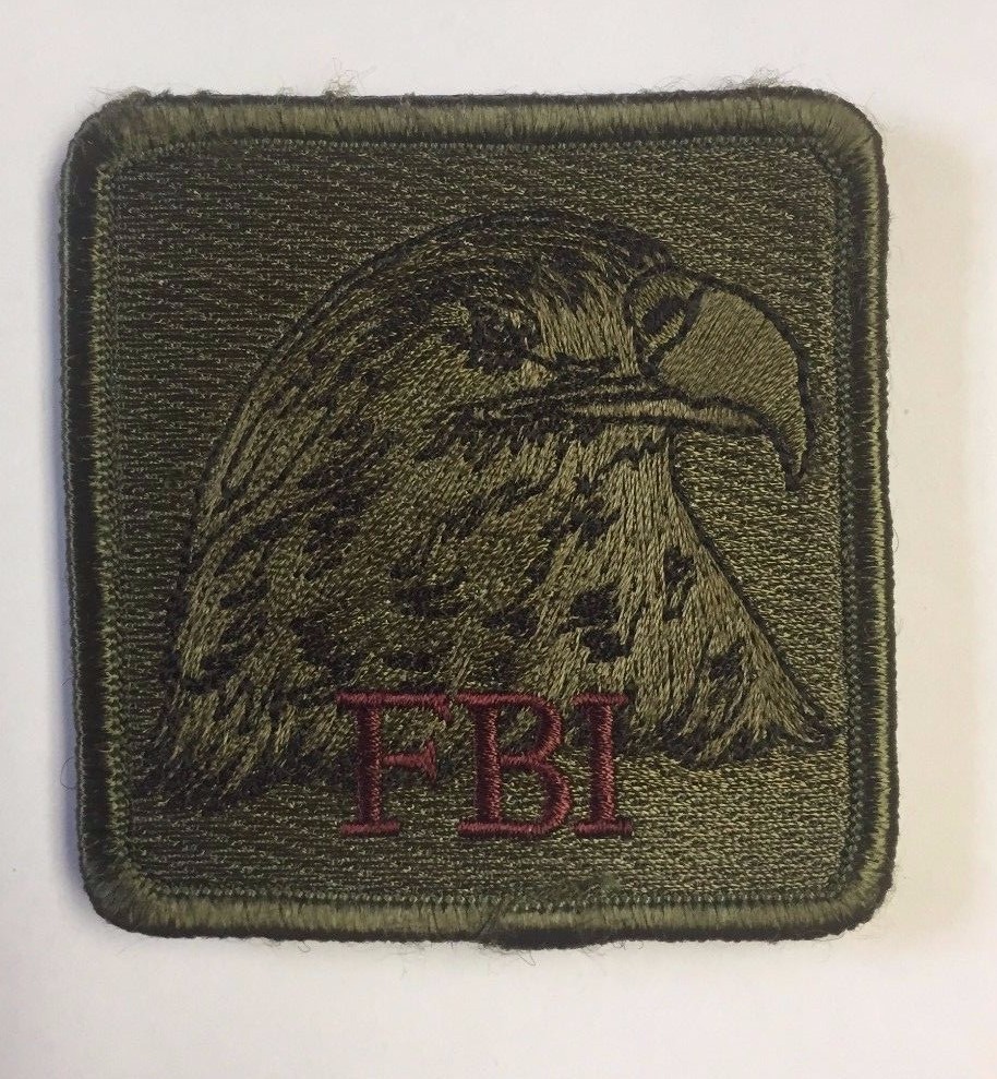 FBI Federal Bureau of Investigation Square Cloth OD GREEN Patch w Hook ...