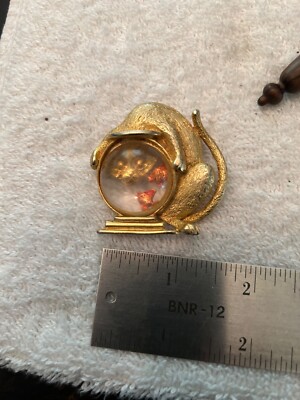 Vintage JJ Brooch Pin Jelly Belly Cat Fish Bowl | eBay