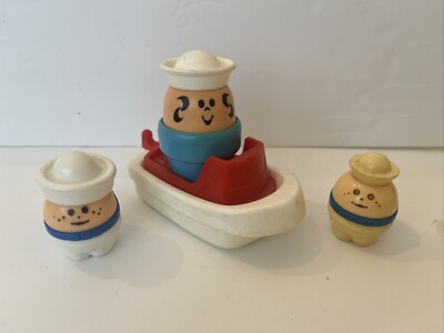 Vintage Little Tikes Tug Boat & Toddle Tots Figure Set Sailor Red White ...