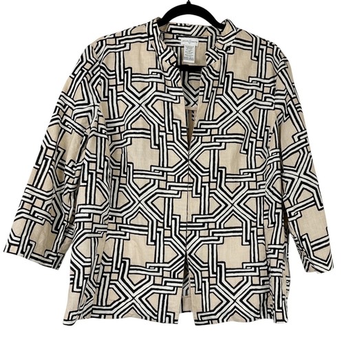 Jaclyn Smith Jacket Womens XL Beige Black Geometric Linen Retro ...