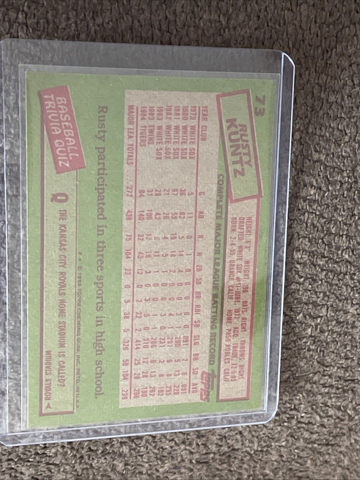 1985 Topps - Rusty Kuntz Auto Chicago White Sox KC Royals Detroit ...