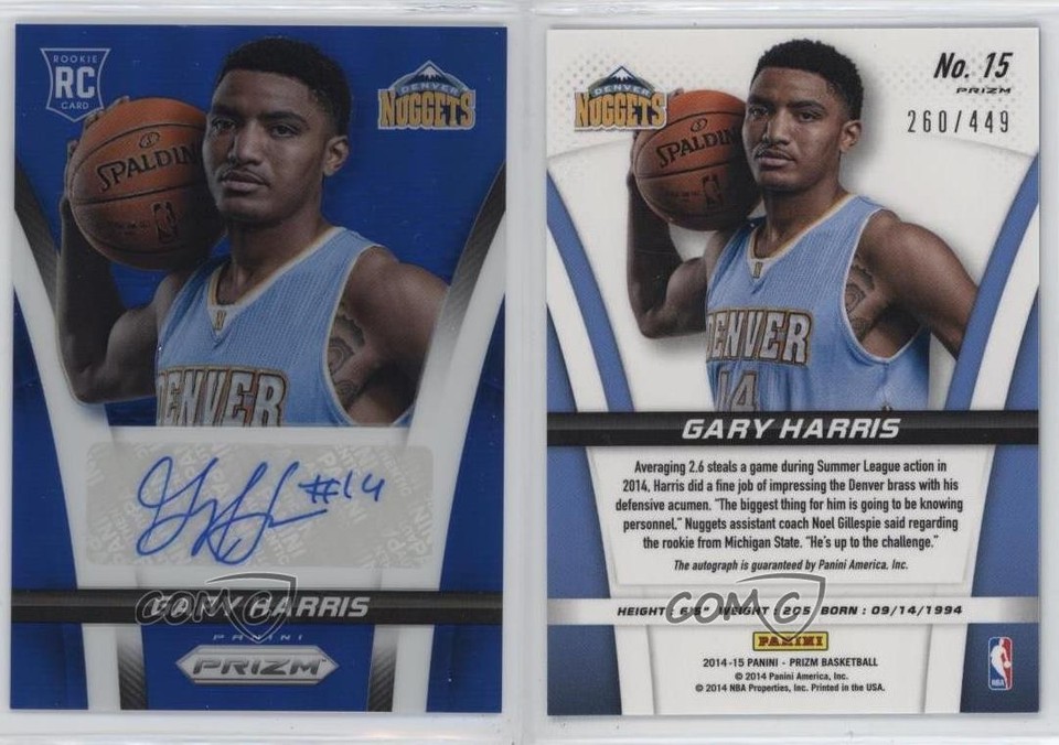 2014-15 Panini Prizm Rookie Auto Blue Prizm 260/449 Gary Harris #15 ...