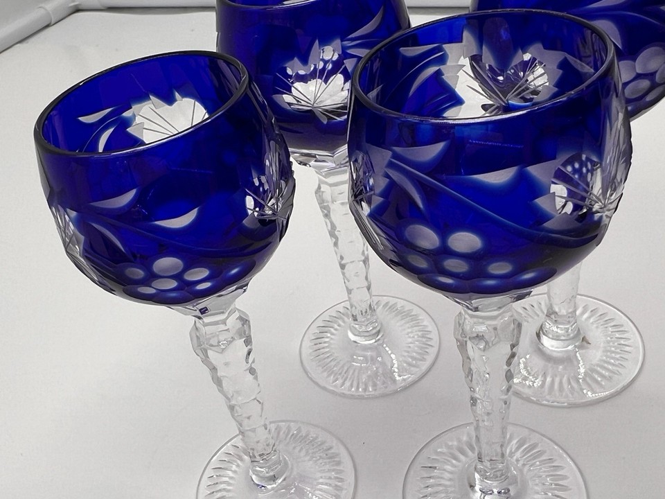 Vintage Crystal Bohemian Cut To Clear Cobalt Blue Brandy Cordial Sherry ...
