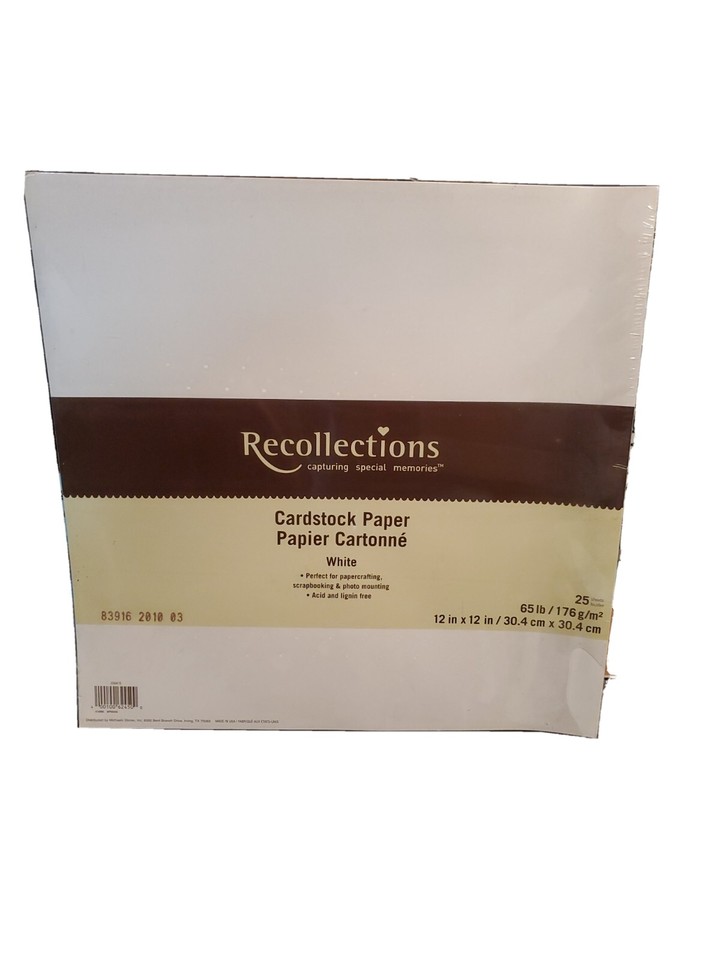 25 Sheets White Recollections Cardstock Paper 12" x 12" 65 lbs Photo ...