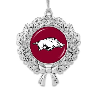 Arkansas Razorbacks Silver Wreath Metal Christmas Ornament Gift ...