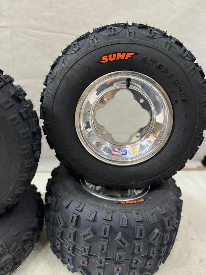 DWT A5 Polished Front Rear Rims Wheels Sunf A035 Tires Honda TRX 450R ...