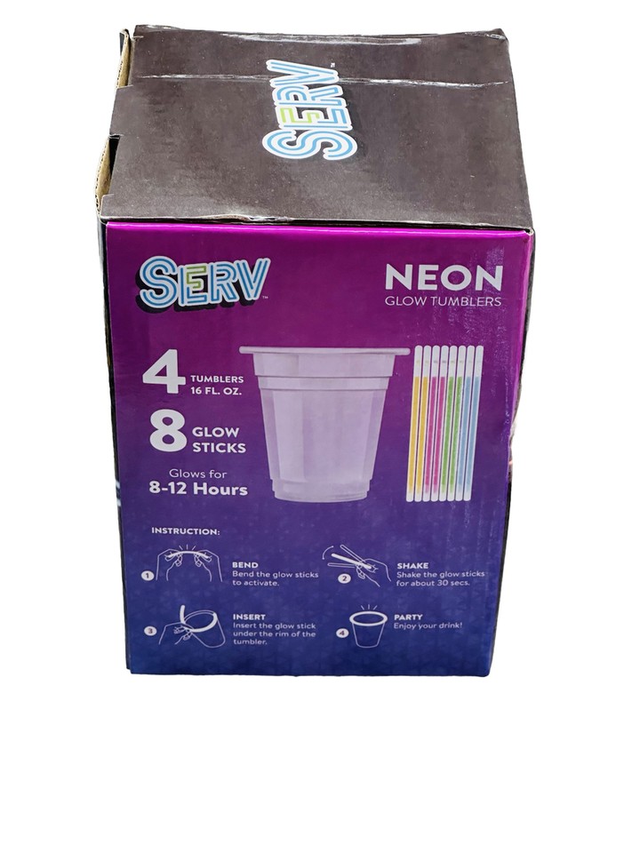 Serv Neon Glow Tumblers 4 16 Fl Oz - Glows For 8-12 Hours | eBay