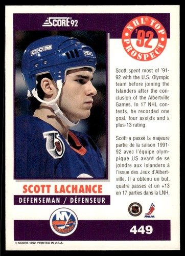 1992-93 Score Canadian Scott Lachance New York Islanders #449 | eBay