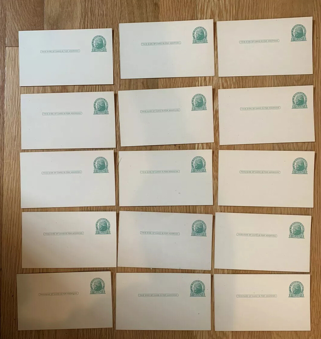 Vintage Lot Of 15 Pre Stamped 1 Cent Jefferson Postcards Printed Backs ...