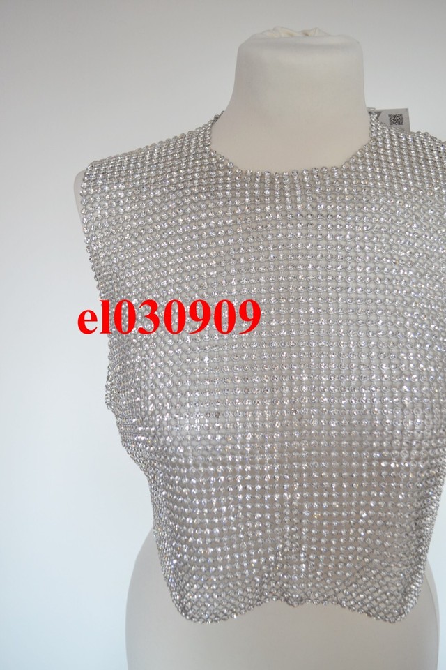 ZARA NEW WOMAN SS23 SILVER RHINESTONE TOP WITH OPEN BACK REF.2712/318 ...