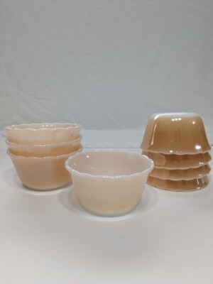 Vintage Fire King Set of 8 Peach Luster Custard Cup Dessert Dish ...