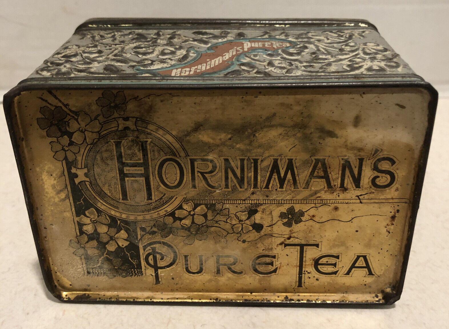 Vintage HORNIMAN'S PURE TEA TIn Box, Hinged Lid, 4 7/8” X 3 1/8” X 3 1/ ...