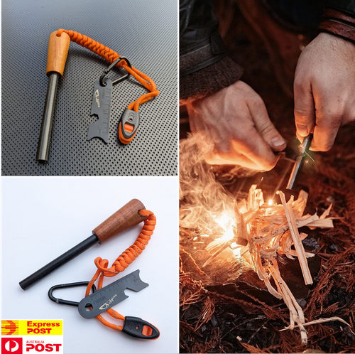 Ferro Rod Flint Steel Fire Starter Lighter Bushcraft Camping EDC Handle ...