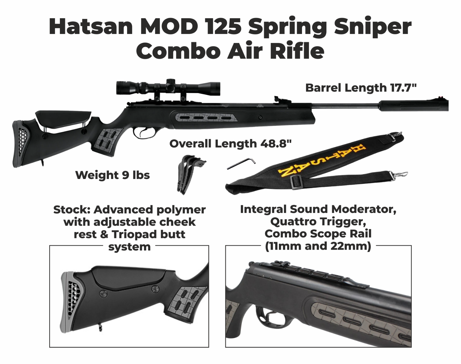 Hatsan Mod 125 Spring Sniper .25 Cal Air Rifle with Targets and Pellets ...