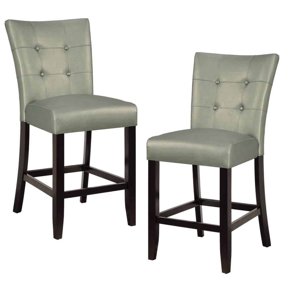Set of 2 Parson Style Counter Height High Chairs Silver Upholstered ...
