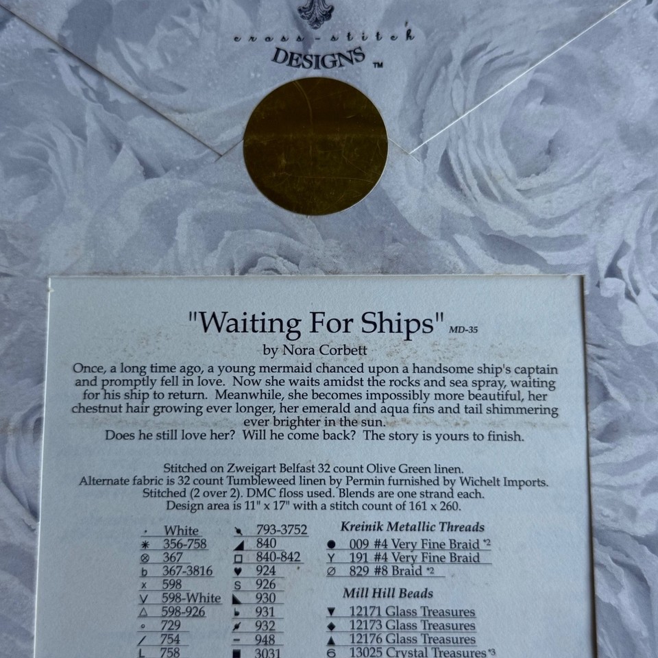 Mirabilia Cross Stitch Pattern WAITING FOR SHIPS Mermaid Nora Corbett ...