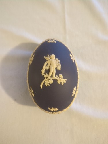 Wedgwood Portland Blue Jasperware Egg Shaped Trinket Box VGC | eBay UK