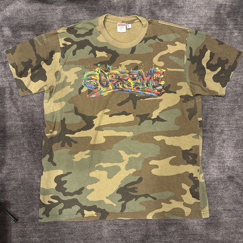 Supreme Paint Logo Spellout Graffiti Graphic T-Shirt L Woodland Camo ...