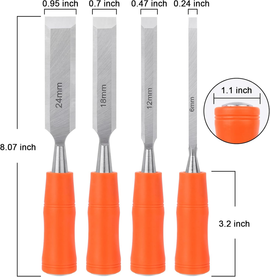 4pcs Wood Chisel Set Carbon Steel Bevel Blades Ergonomic Handles | eBay
