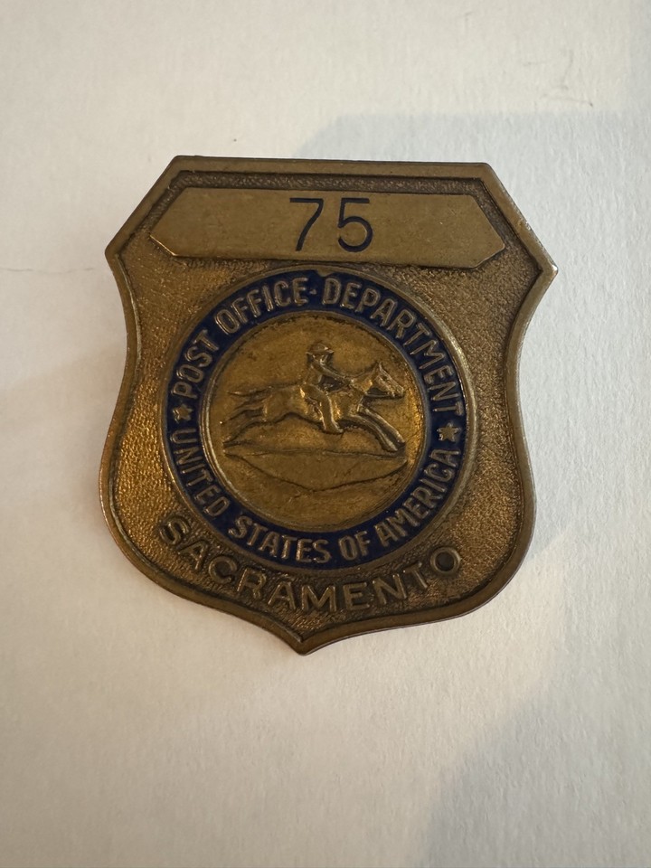 Original Vintage Obsolete US Post Office USPS Badge Sacramento CA Clerk ...