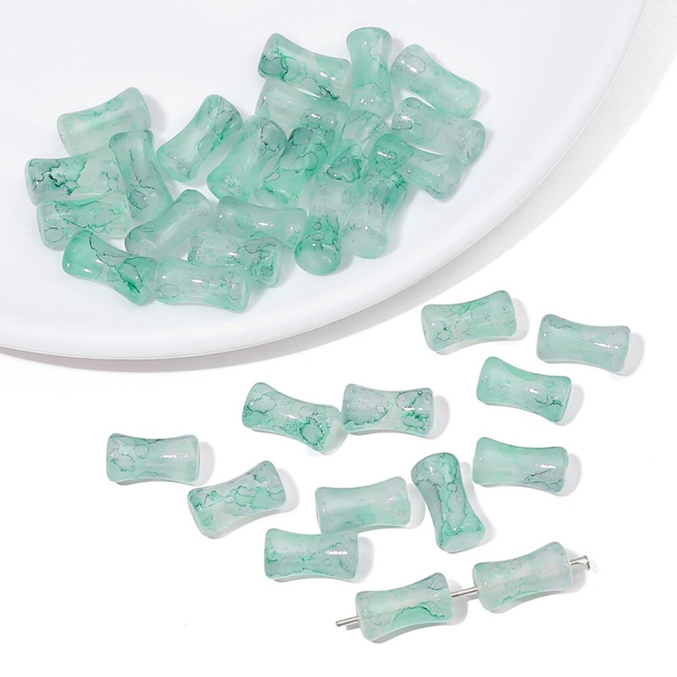 US 100 Pack Natural Jadeite Column Stone Beads Tube Bamboo Shape Jade ...