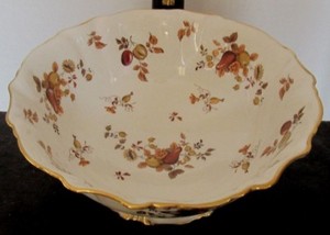 HAMMERSLEY BONE CHINA ENGLAND GOLD BROWN FRUIT DEEP BOWL W/ BASE 9 1/2D ...