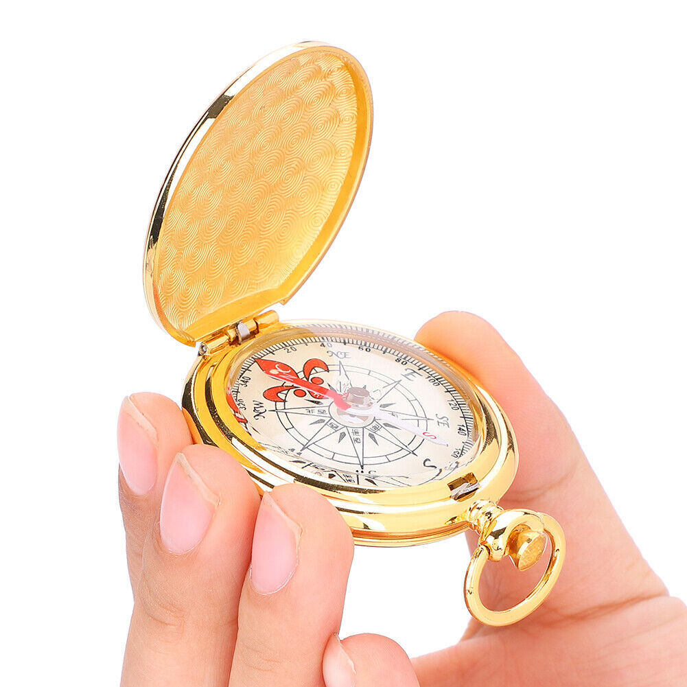 Portable Folding Brass Pocket Watch Style Compass Ring Keychain Outdoor ...