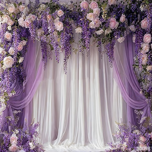10'x10' Computer-painted Purple Curtain Flowers Scenic Background ...