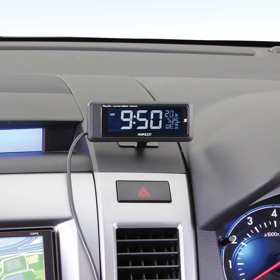 Napolex Car radio clock USB power supply type Always-on white LED Large ...