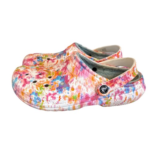 Crocs Classic Tie Dye Paint Splatter Faux Fur Lined Clog Mens 7 Womens ...