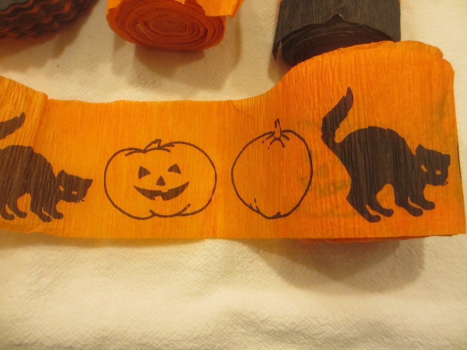 VTG Halloween Crepe Paper Streamers, Accordion Streamer, 1 Black Cat ...
