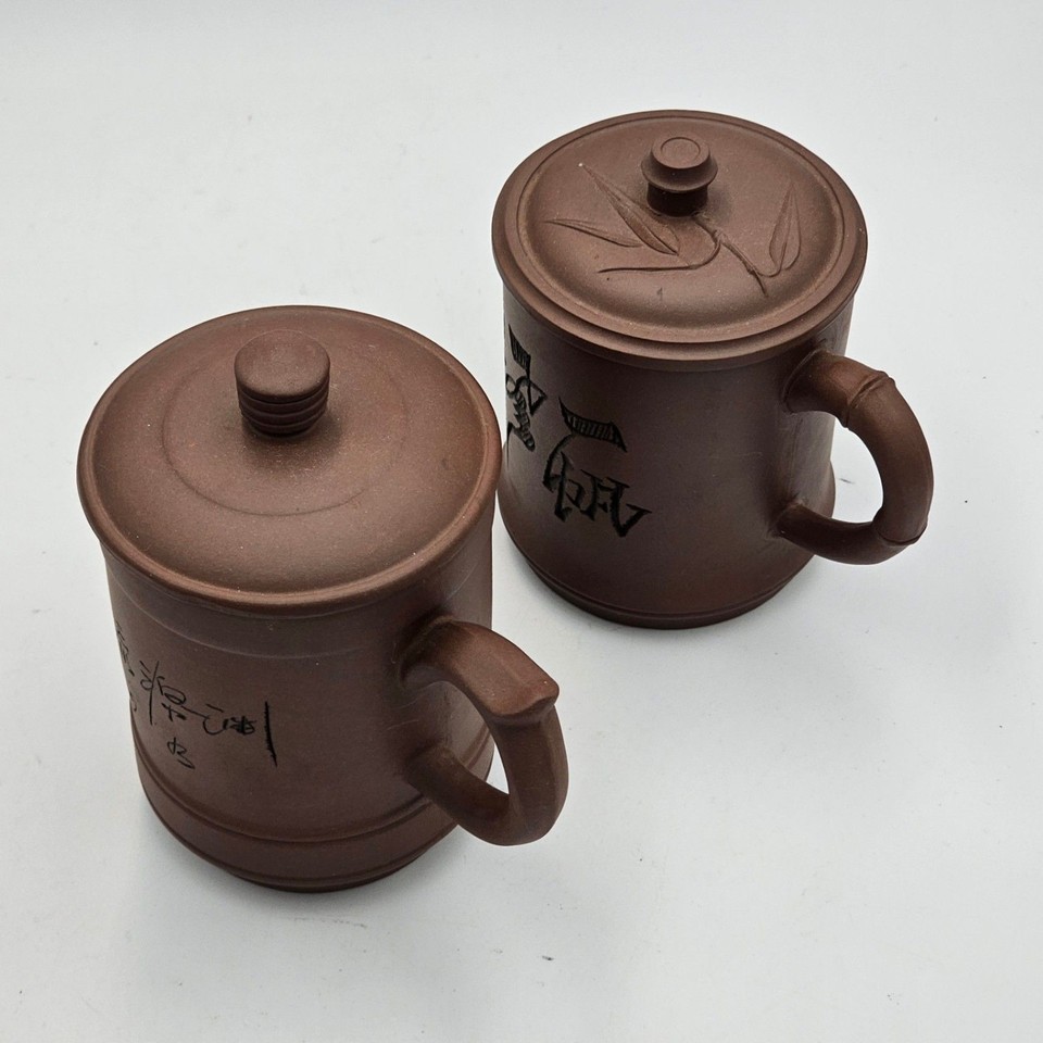 Set Of 2 Chinese Yixing Zisha Clay Filter Mugs with Lids Teacups Call ...